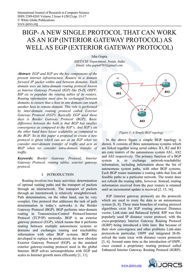 BIGP- A New Single Protocol that can work as an IGP (Interior Gateway ...