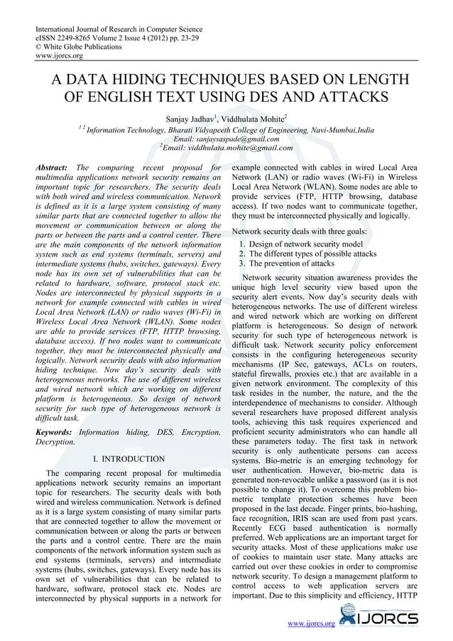 A Data Hiding Techniques Based on Length of English Text using DES and ...