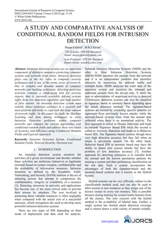 A Study and Comparative analysis of Conditional Random Fields for Intrusion detection | PDF