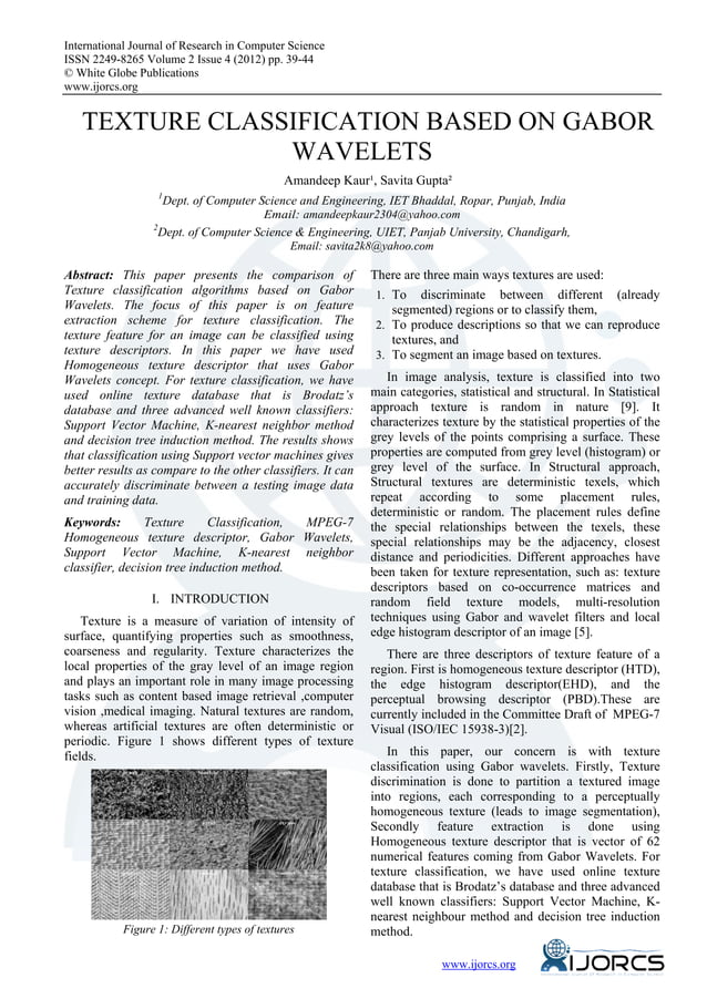Texture Classification Based On Gabor Wavelet Pdf