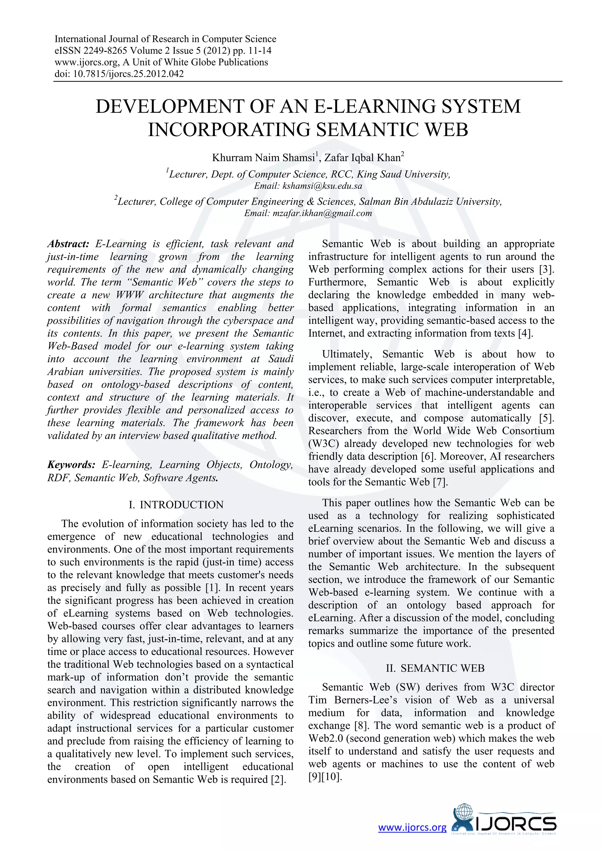 Development Of An E Learning System Incorporating Semantic Web Pdf Web Design And Html