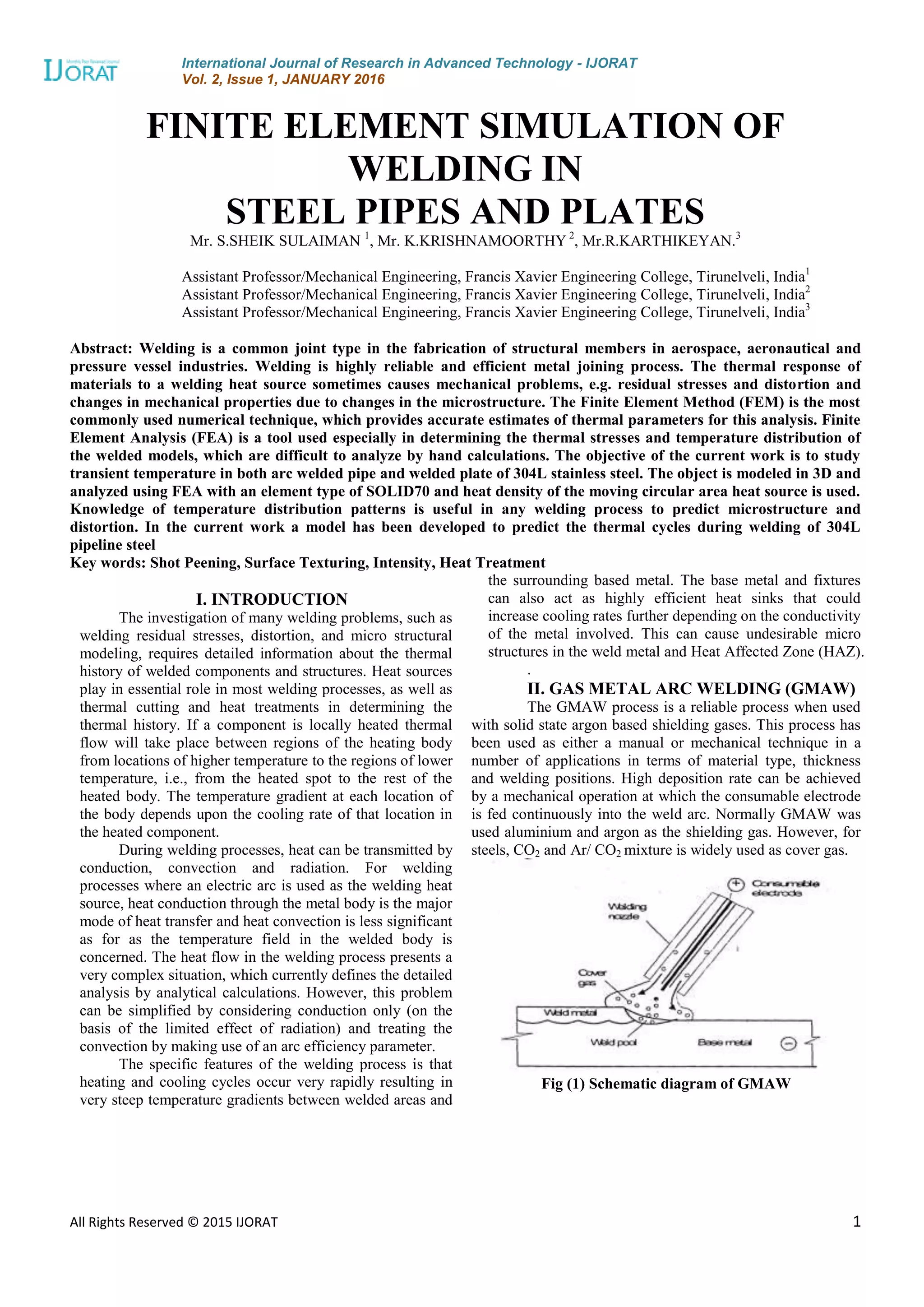 FINITE ELEMENT SIMULATION OF WELDING IN STEEL PIPES AND PLATES | PDF