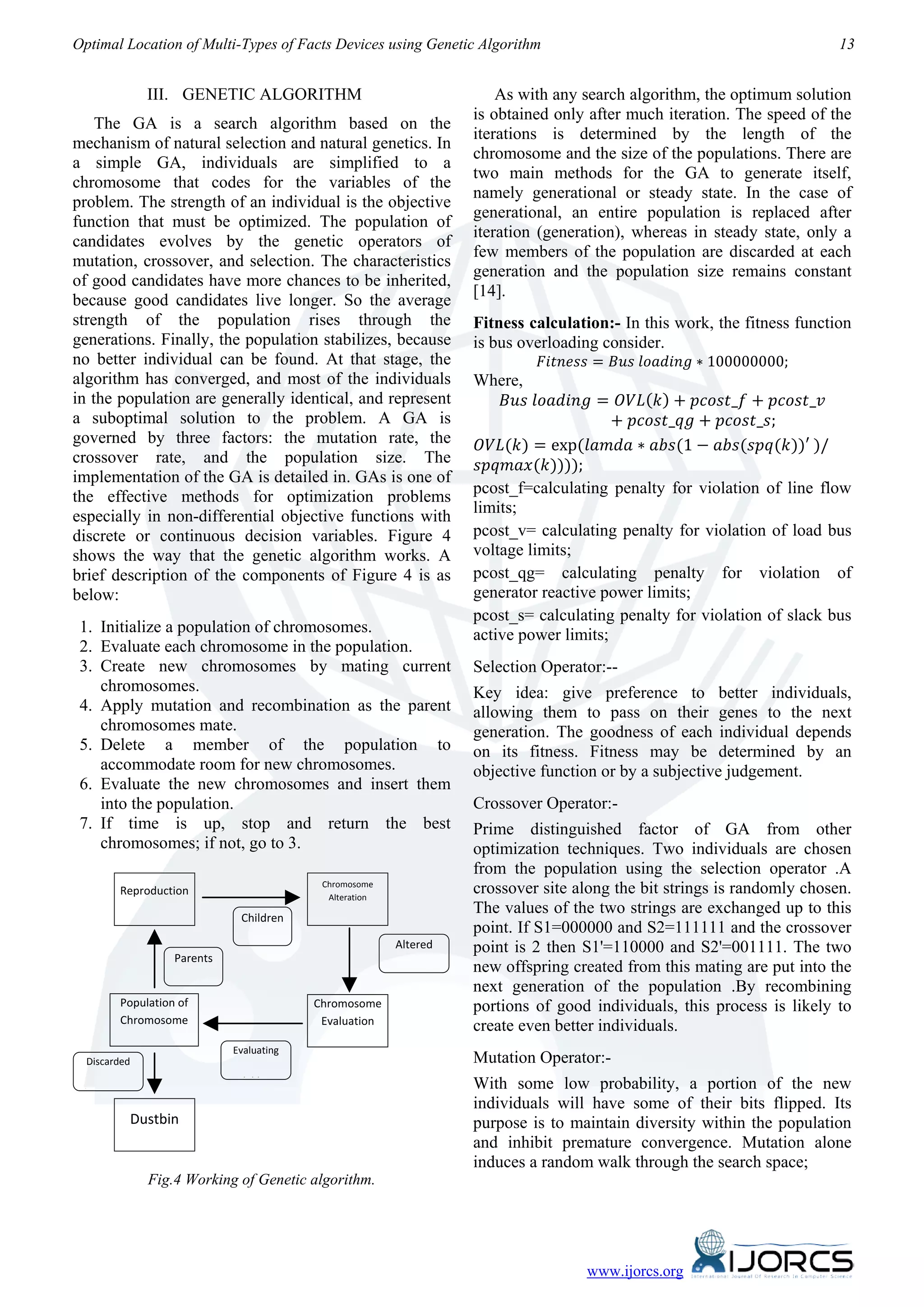 Optimal Location of Multi-types of FACTS Devices using Genetic Algorithm | PDF