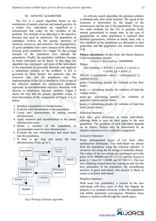 Optimal Location of Multi-types of FACTS Devices using Genetic Algorithm | PDF