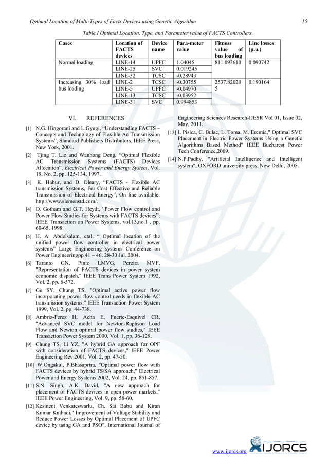 Optimal Location of Multi-types of FACTS Devices using Genetic Algorithm | PDF