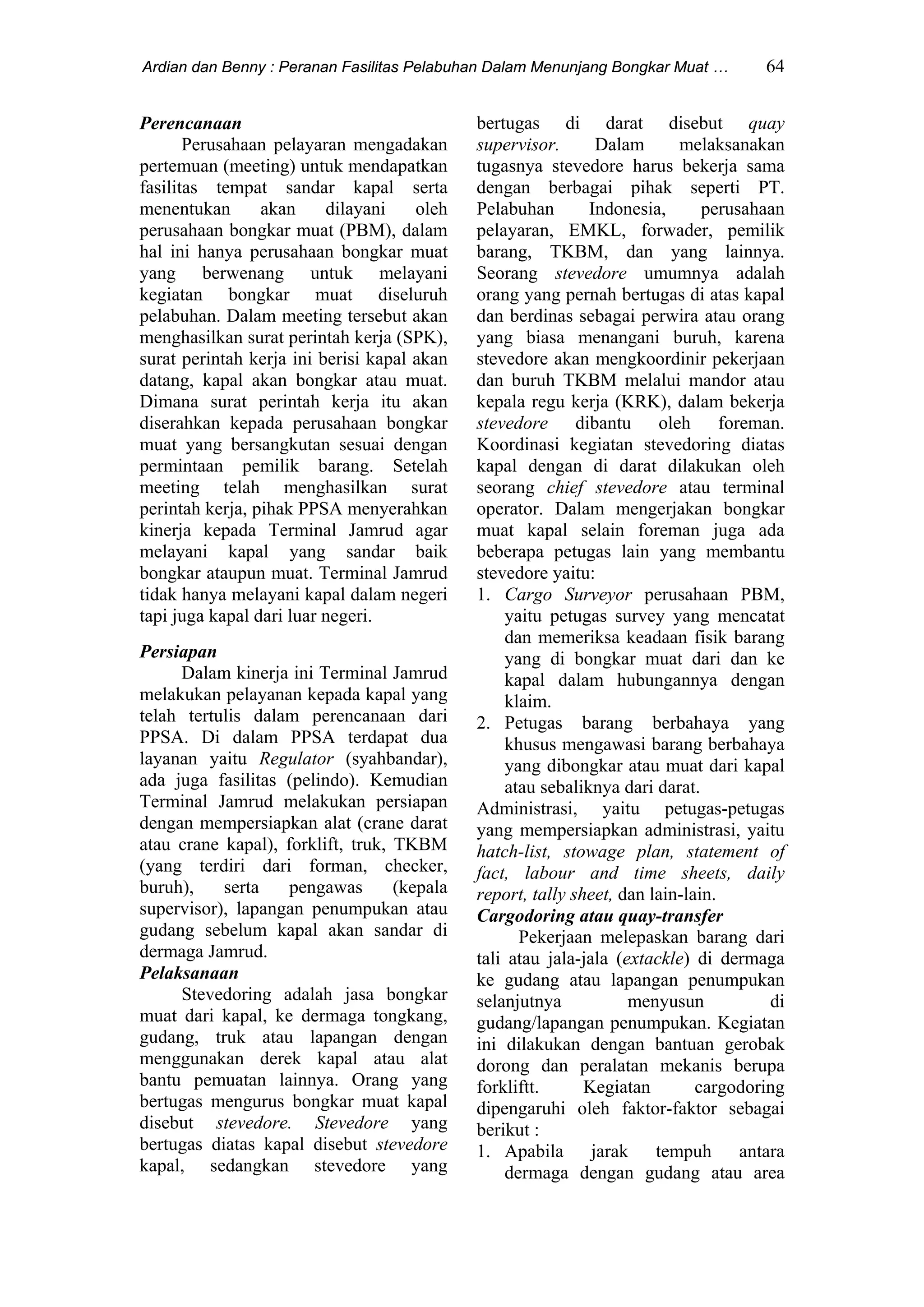 Vol2 no1 peranan fasilitas pelabuhan dalam menunjang kegiatan bongkar ...