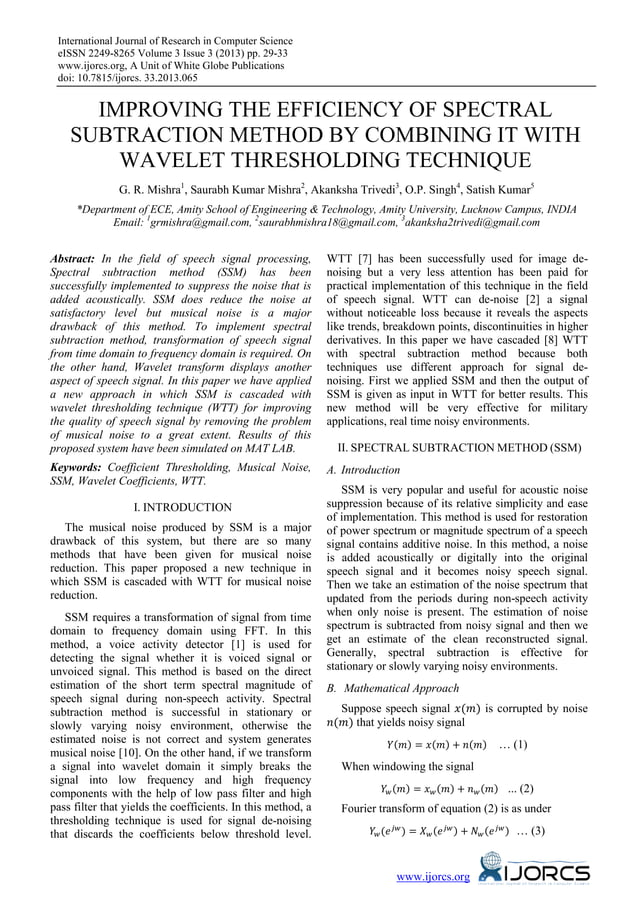Improving the Efficiency of Spectral Subtraction Method by Combining it ...