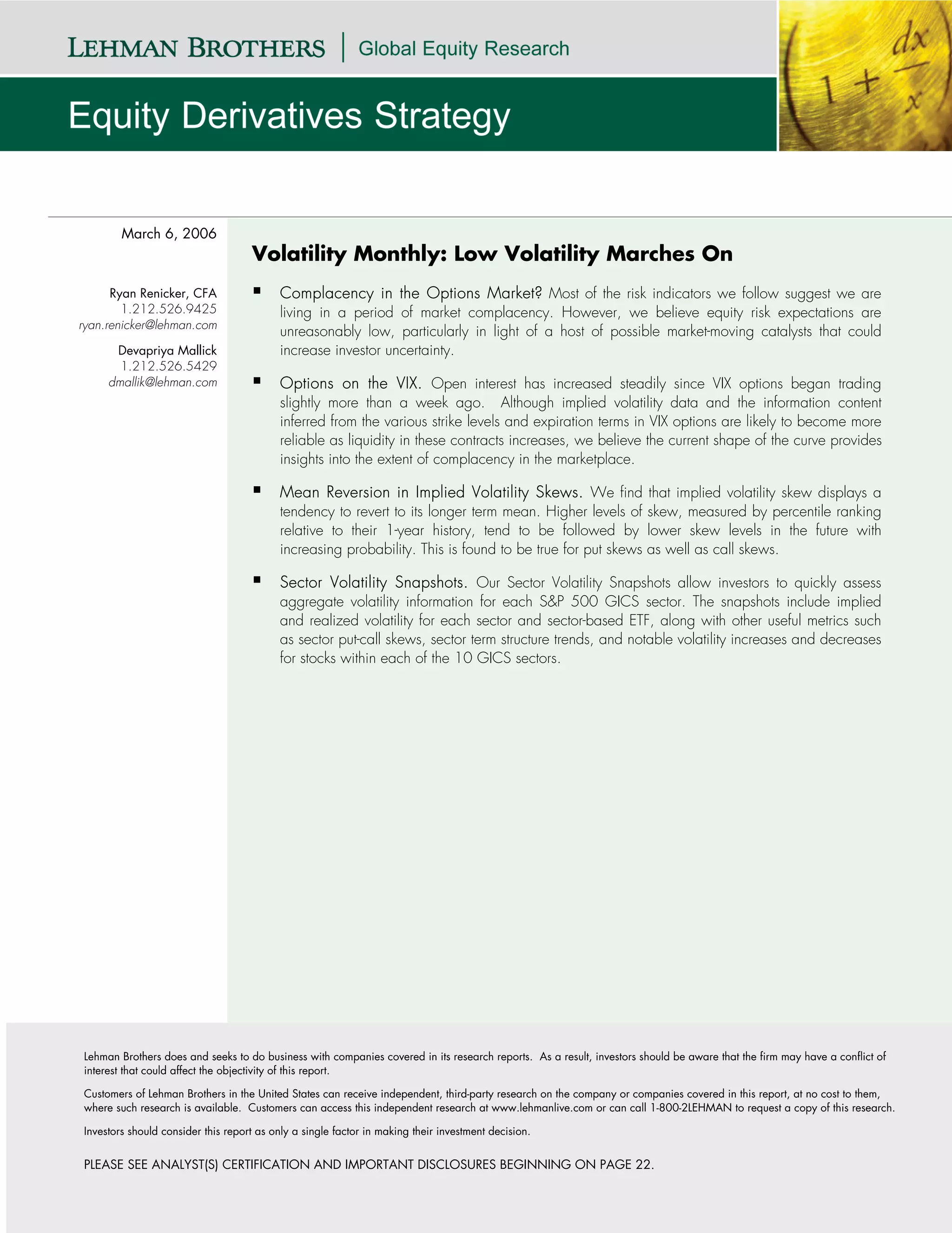 Options on the VIX and Mean Reversion in Implied Volatility Skews | PDF