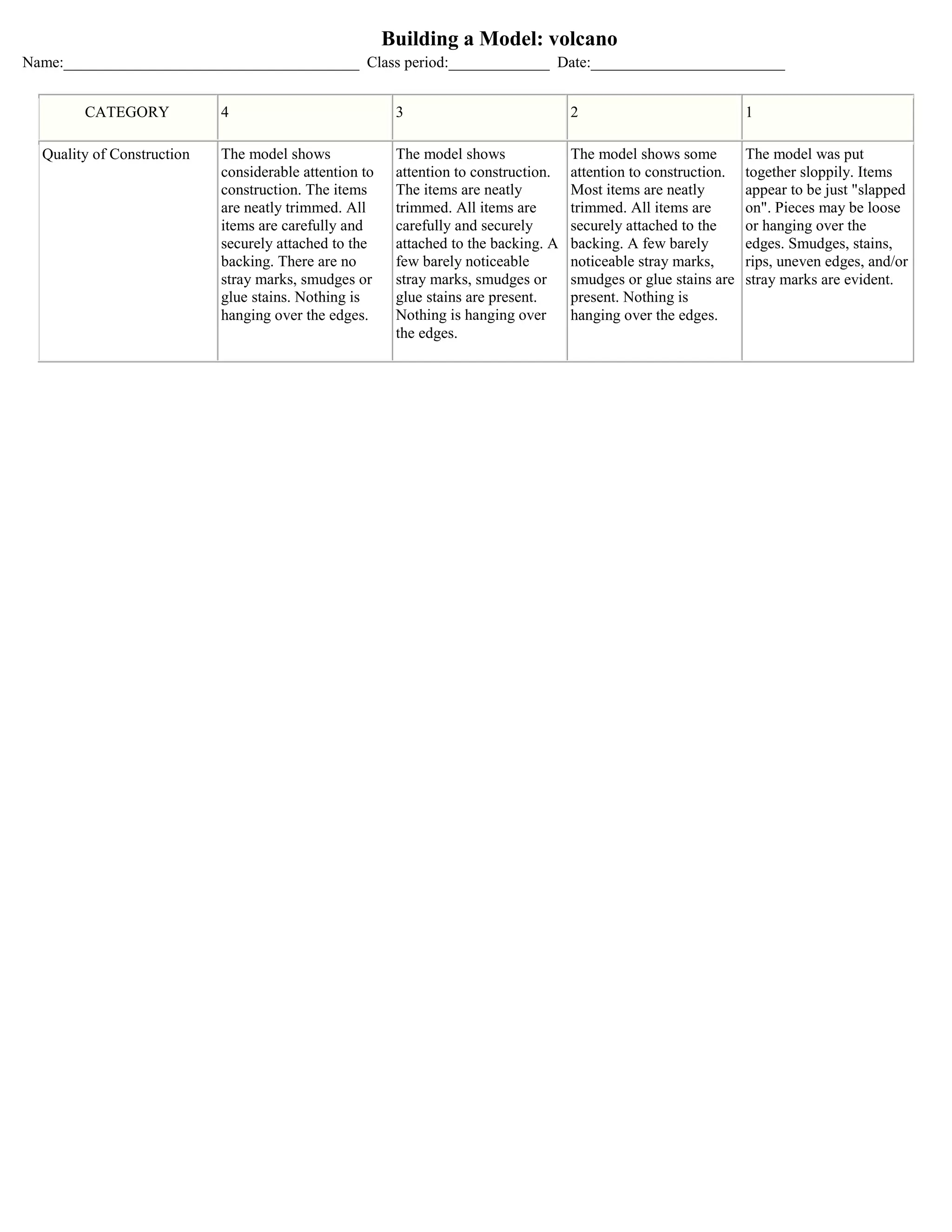 Volcano rubric | DOCX