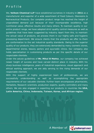 Volkem Chemical LLP, Mumbai, Blended Food Colour | PDF