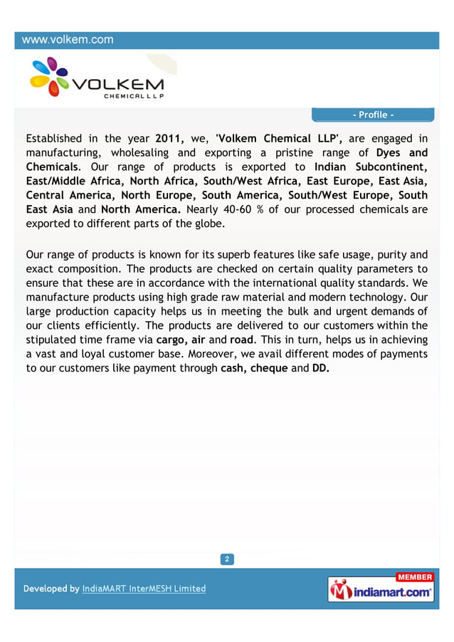 Volkem Chemical LLP, Mumbai, Acid Colour | PDF