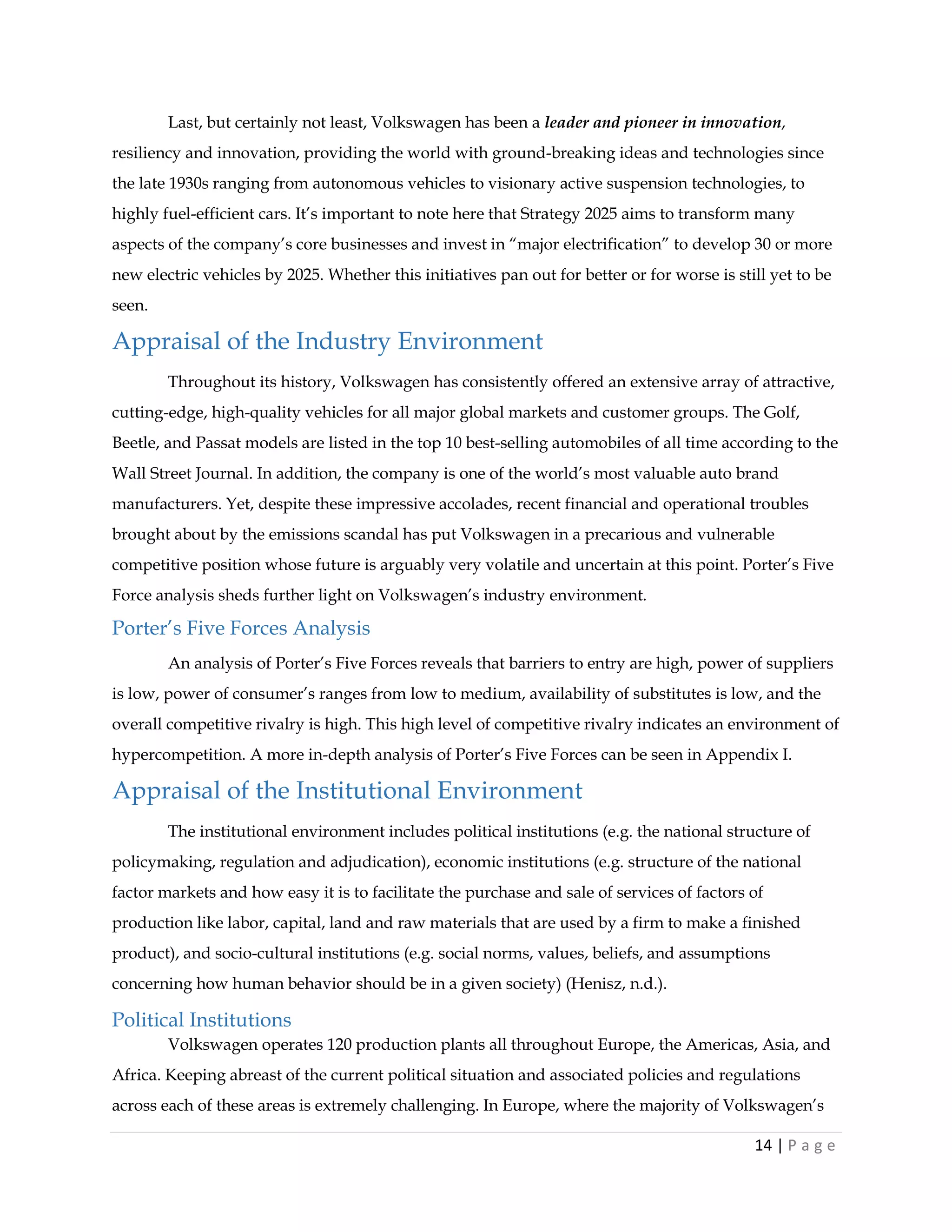 Volkswagen - Developing Strategies for Competitive Advantage | PDF