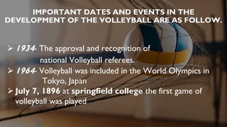 VOLLEYBALL (HISTORY AND IMPORTANT DATES) | PPTX | Volleyball | Sports