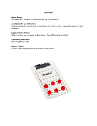 Volleyball lesson plan 1 | DOCX