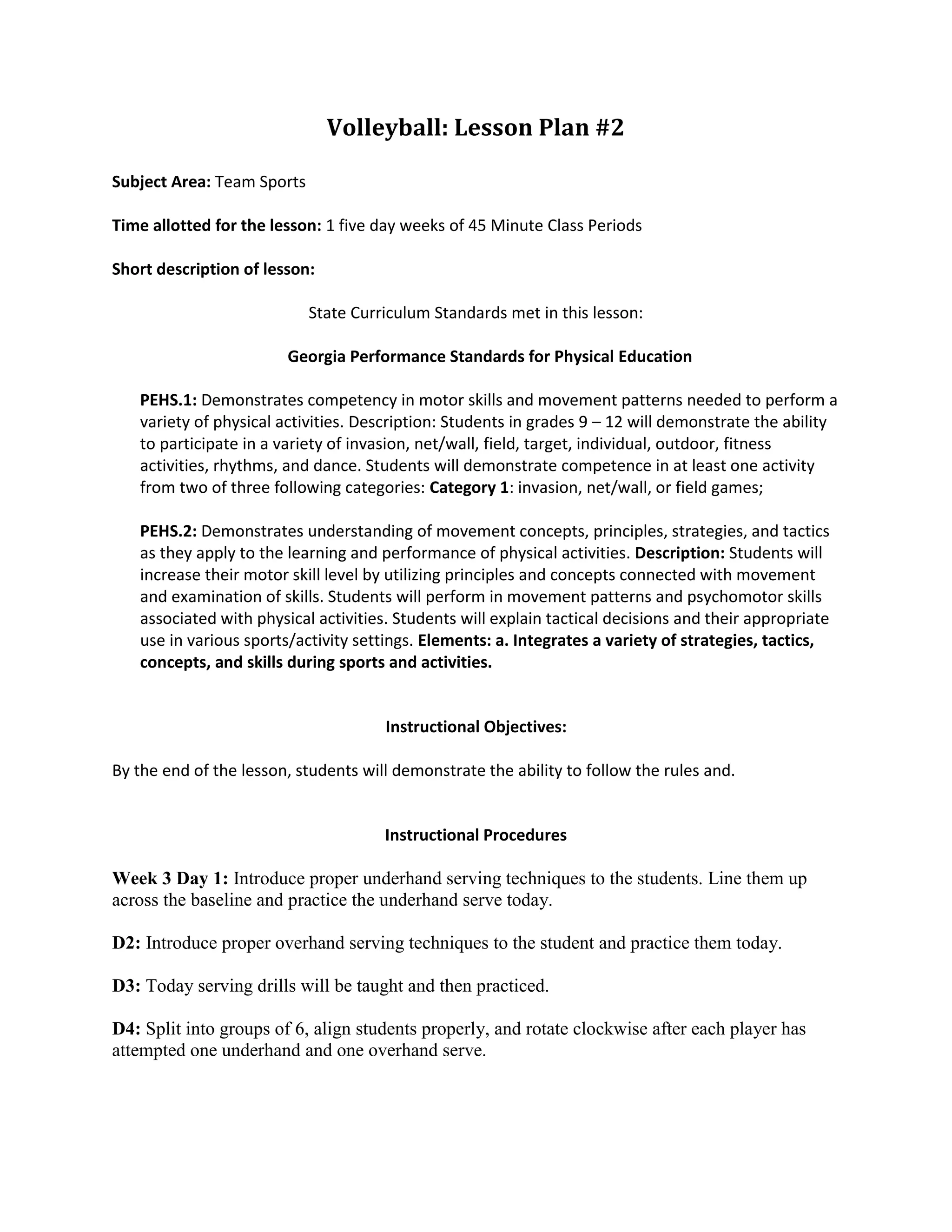 Volleyball lesson plan 2 | DOCX