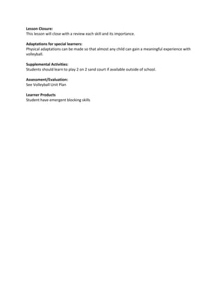Volleyball lesson plan 3 | DOCX