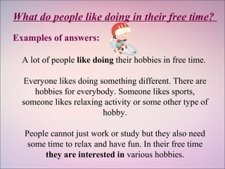 Volný čas - koníčky a záliby/Leisure time, hobbies, interests | PPT