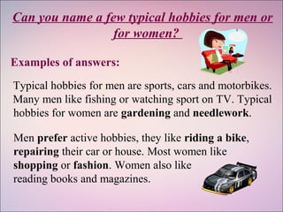 Volný čas - koníčky a záliby/Leisure time, hobbies, interests | PPT