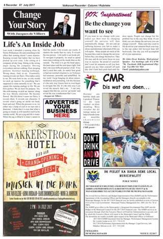 Volksrust Recorder Column Offers Motivational Advice Be Change | PDF