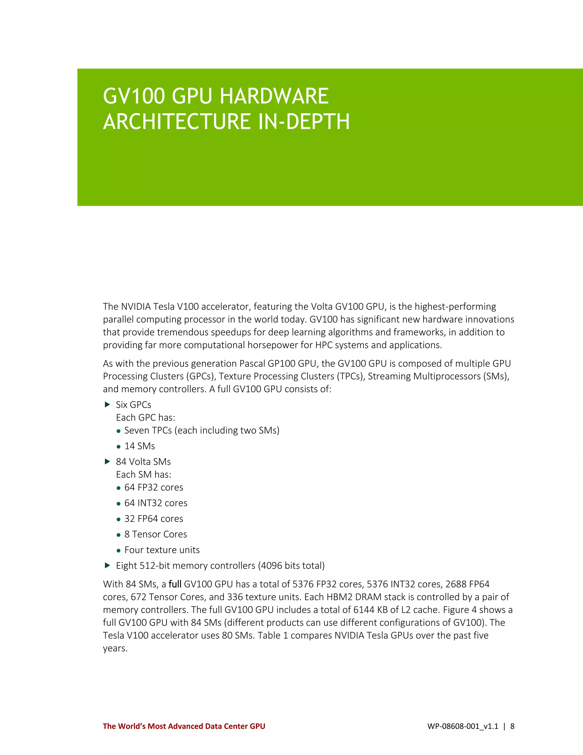 NVIDIA Tesla V100 GPU Architecture Whitepaper : NOTES | PDF