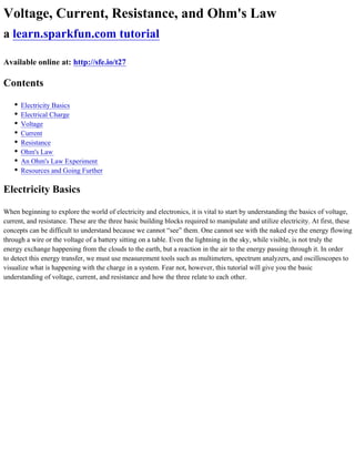 Voltage, current, resistance, and ohm's law | PDF