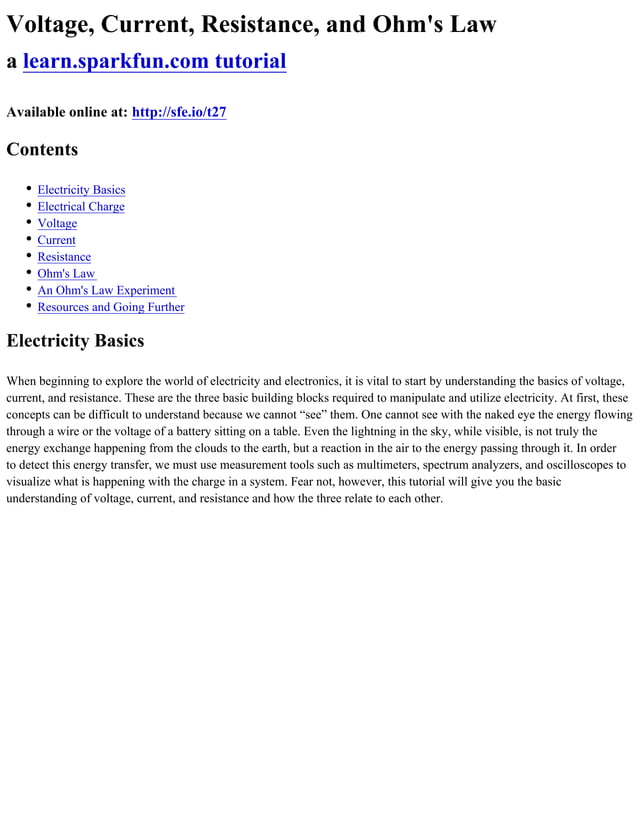 Voltage, current, resistance, and ohm's law | PDF | Chemistry | Science