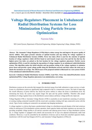 Voltage Regulators Placement in Unbalanced Radial Distribution Systems for Loss Minimization ...