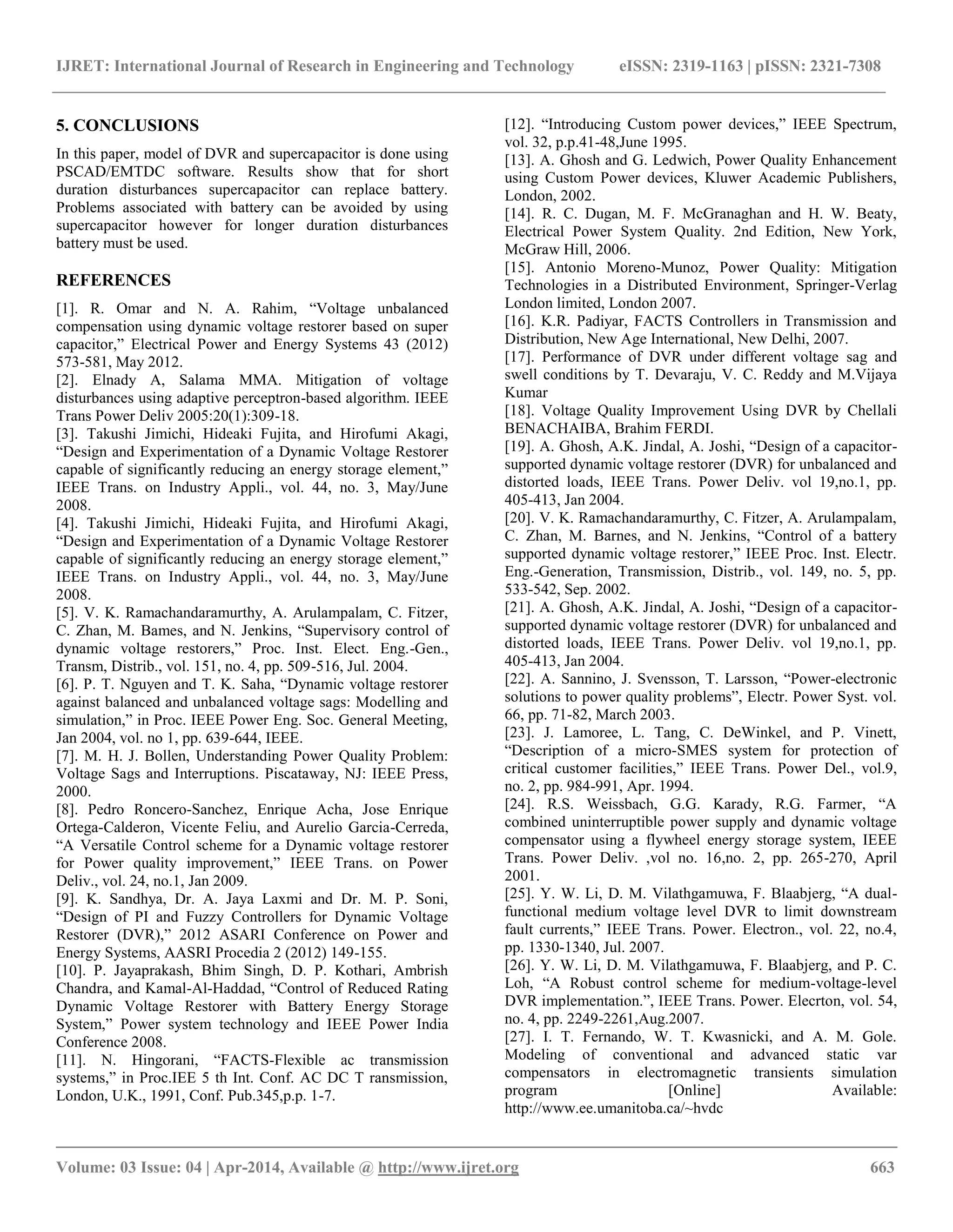 Voltage Sag Mitigation Using Supercapacitor Based Dynamic Voltage Restorer Pdf