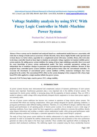 Voltage Stability analysis by using SVC With Fuzzy Logic Controller in Multi -Machine Power ...
