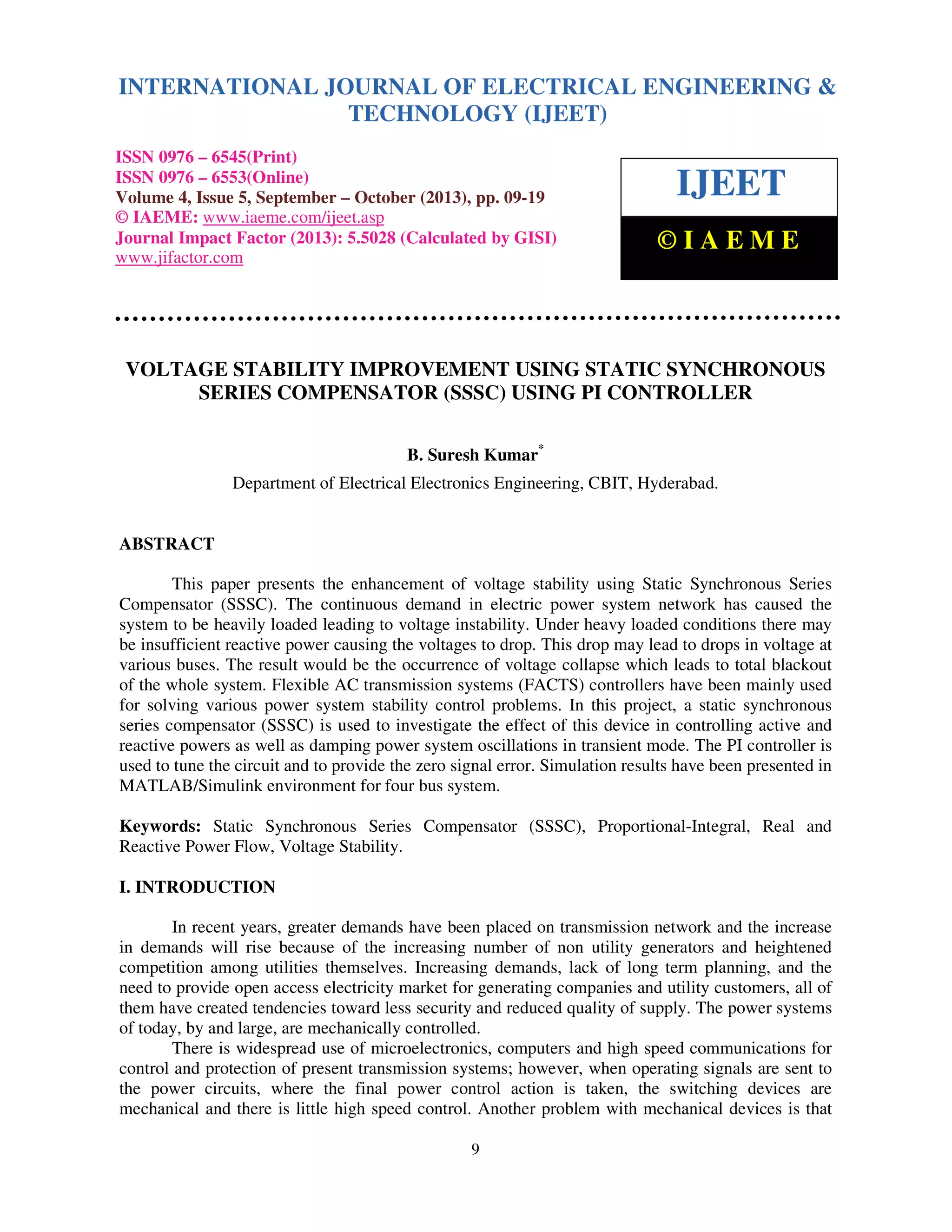 Voltage stability improvement using static synchronous series compensator sss | PDF