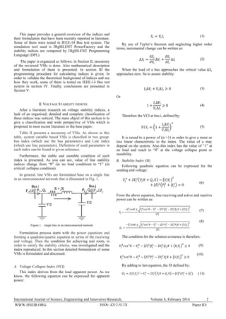 Voltage Stability Indices: Taxonomy, Formulation and Calculation algorithm | PDF