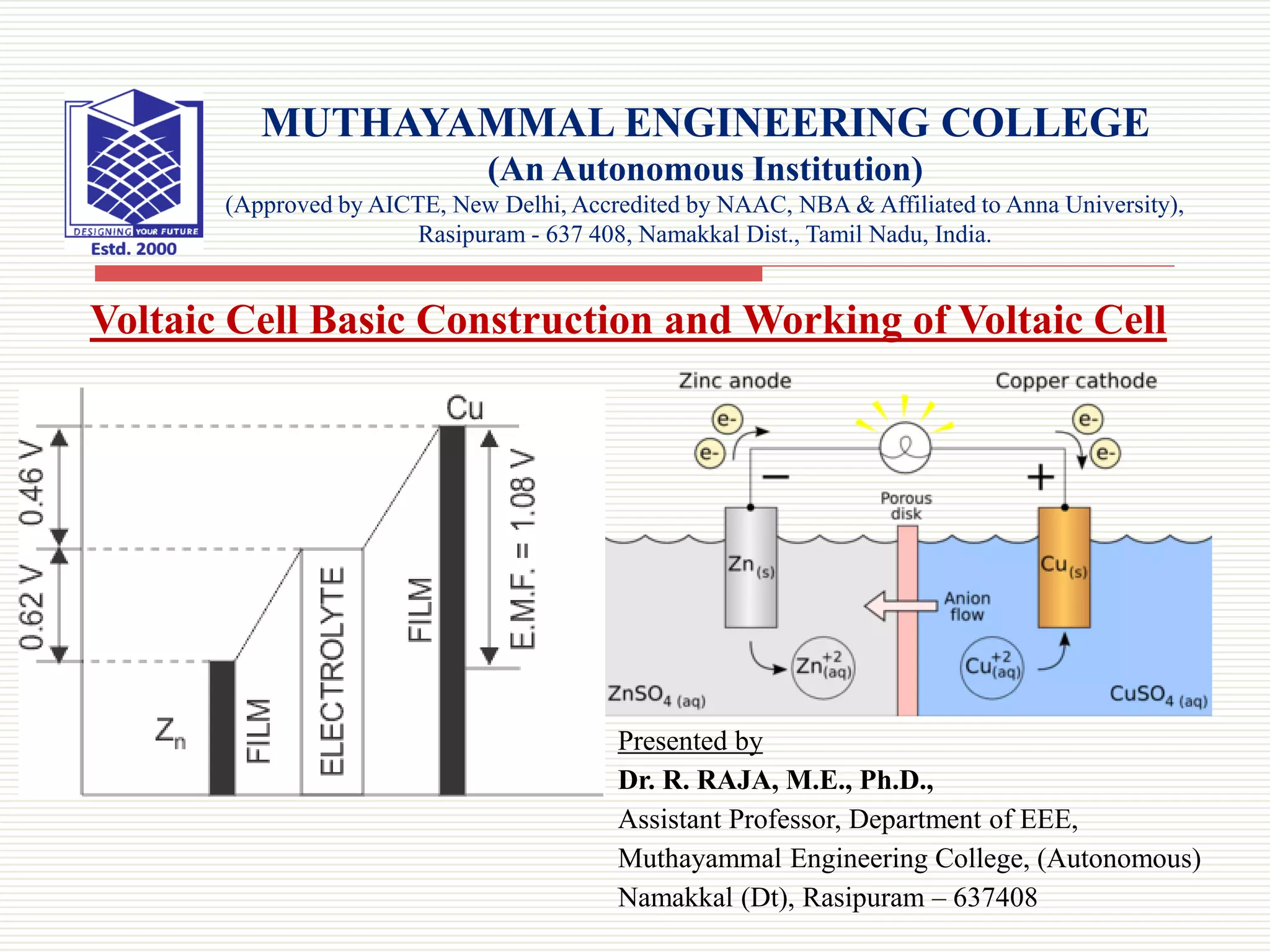 Voltaic Cell Basic Construction and Working of Voltaic Cell | PPT