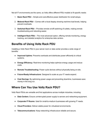 Voltz Rack PDU: A Smarter Way to Power Your IT Infrastructure | PDF