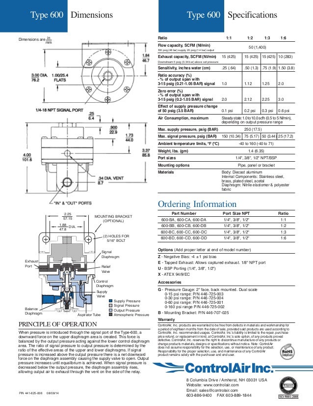 Volume Booster for Pneumatic Control Systems