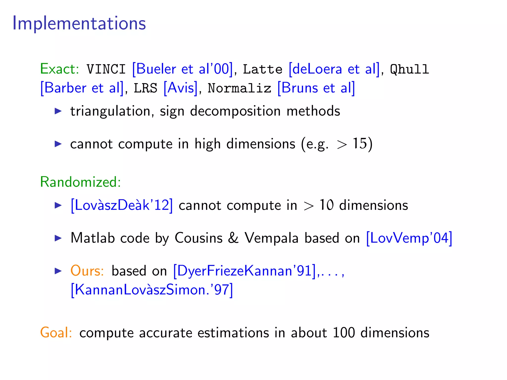 Volume and edge skeleton computation in high dimensions | PPT