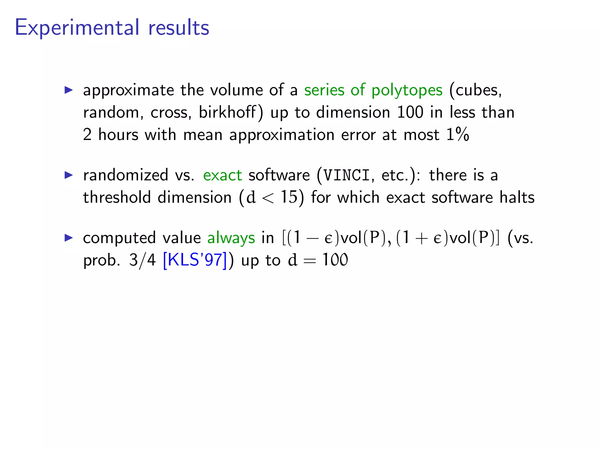 Volume and edge skeleton computation in high dimensions | PPT