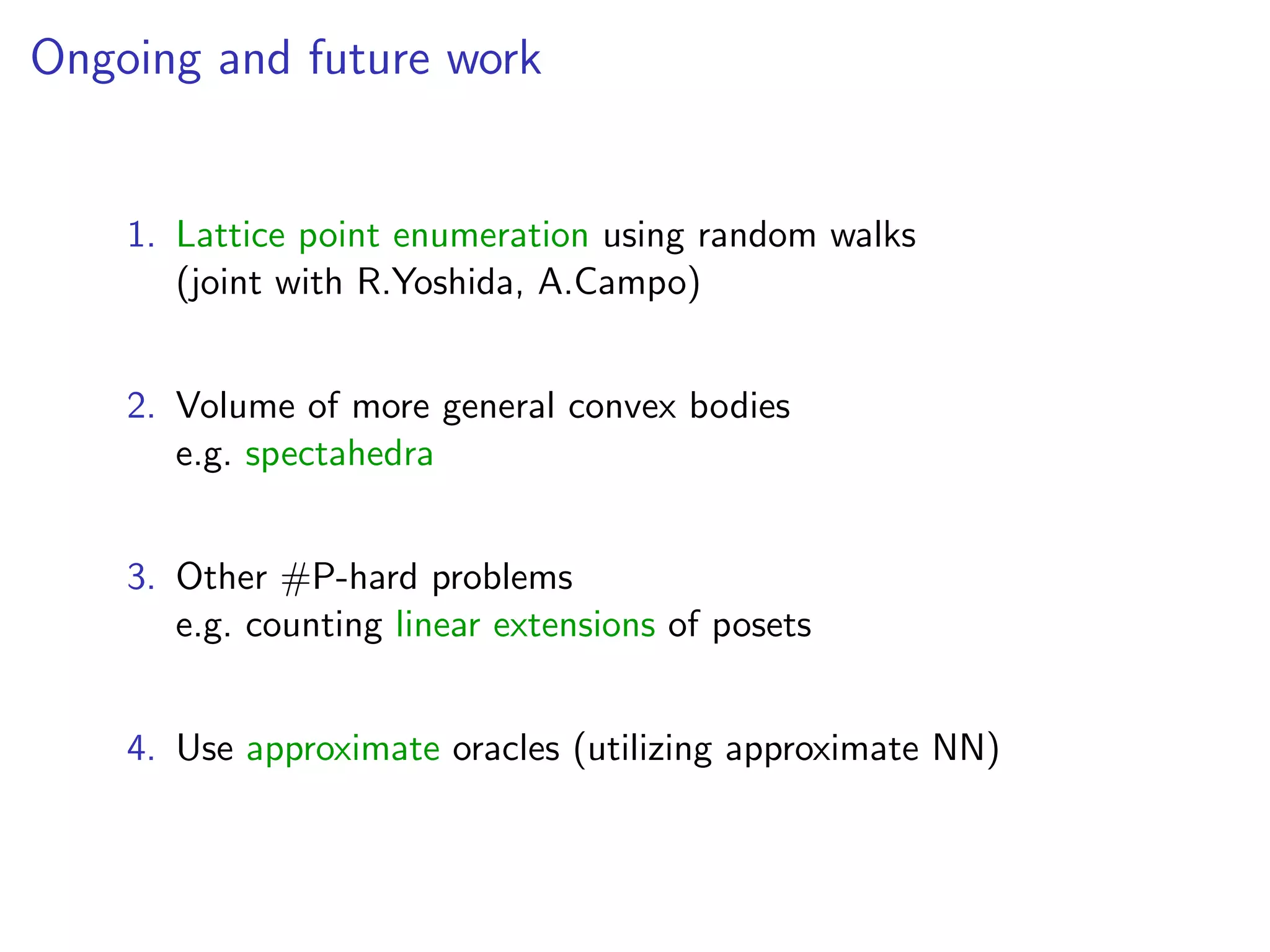 Volume and edge skeleton computation in high dimensions | PPT
