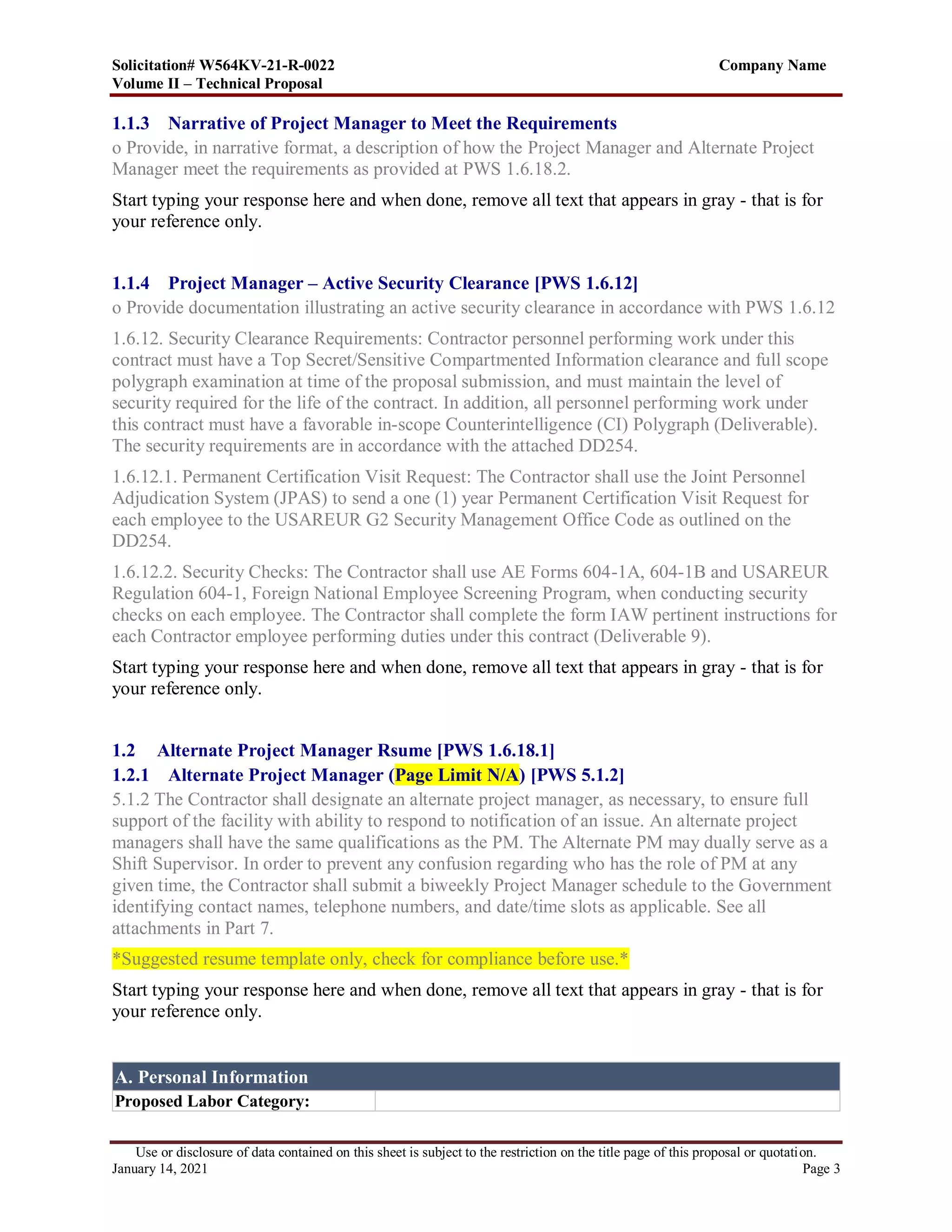 Volume ii technical proposal | PDF | Resume Writing and Advice | Job Search