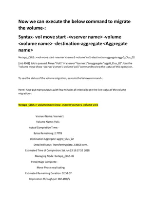 Volume migration from one aggregate to other without impacting the ...