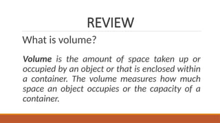 VOLUME OF CYLINDER - Derivation and Examples | PPTX