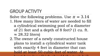 VOLUME OF CYLINDER - Derivation and Examples | PPTX