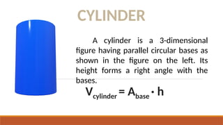 VOLUME OF CYLINDER - Derivation and Examples | PPTX