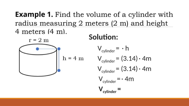 VOLUME OF CYLINDER - Derivation and Examples | PPTX