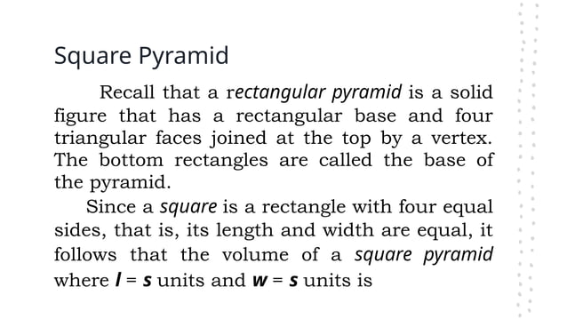 VOLUME OF PYRAMIDS - Definition and Examples | PPT