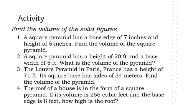 VOLUME OF PYRAMIDS - Definition and Examples | PPT