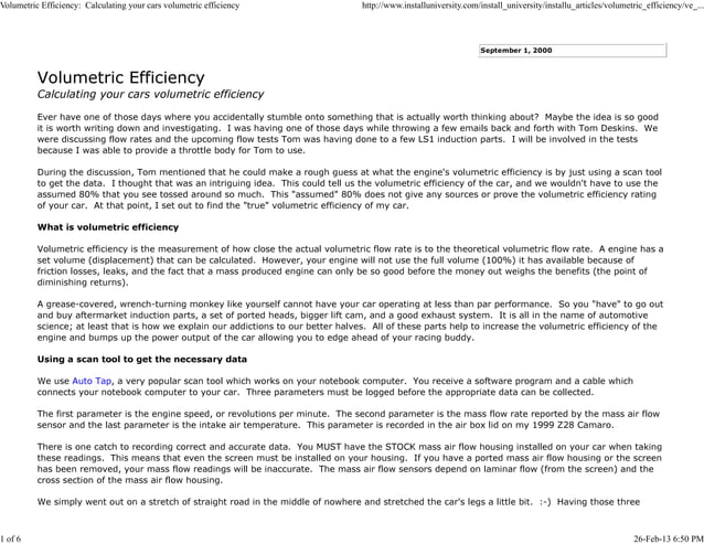Volumetric efficiency calculating your cars volumetric efficiency | PDF