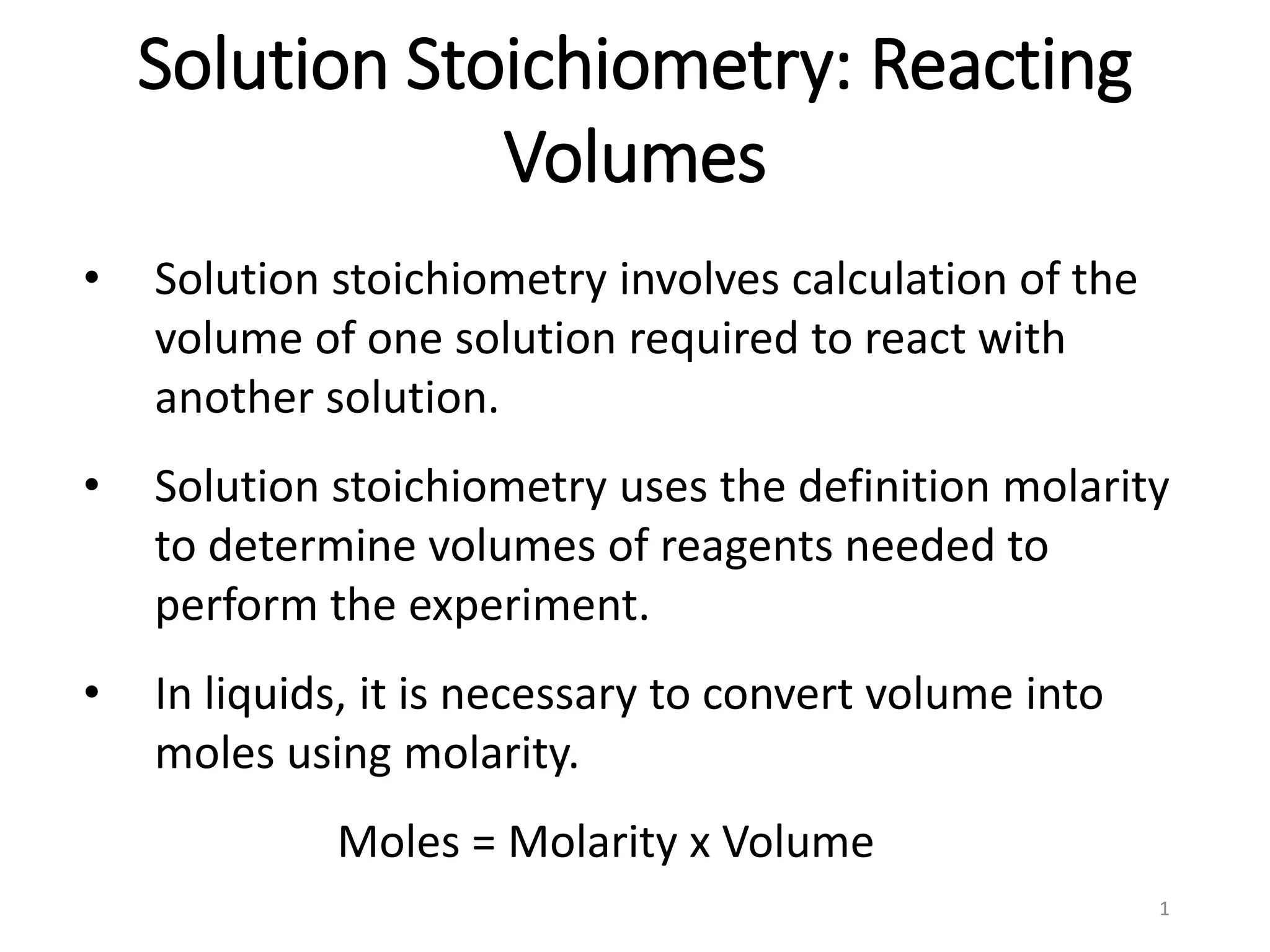 Volumetric analysis-Solution stoichiometry | PDF