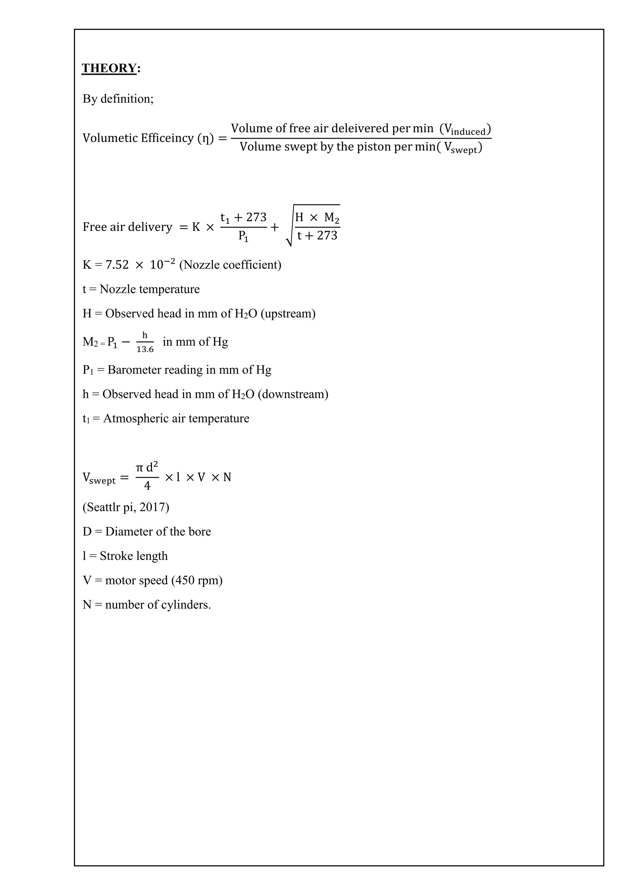 Volumetric efficient of a compressor | PDF