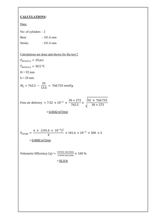 Volumetric efficient of a compressor | PDF
