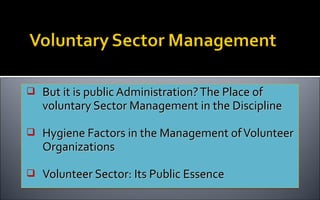 Voluntary sector management | PPT | Civic affairs | Politics